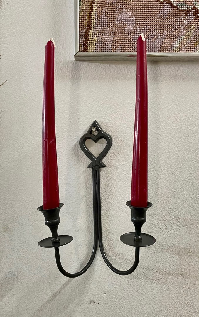 Vintage English candle holder Cast Iron & Brass Wall Sconce For 2 ...