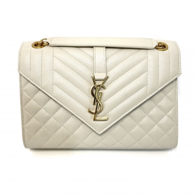 YSL Caviar Leather White and Gold Hardware Envelope Shoulder Bag ...