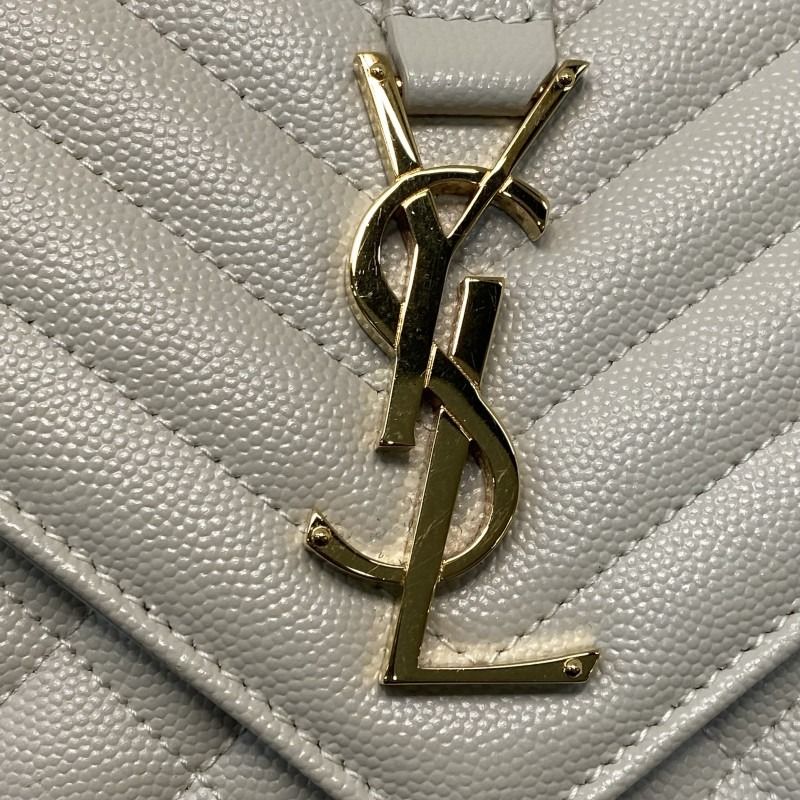 YSL Caviar Leather White and Gold Hardware Envelope Shoulder Bag ...