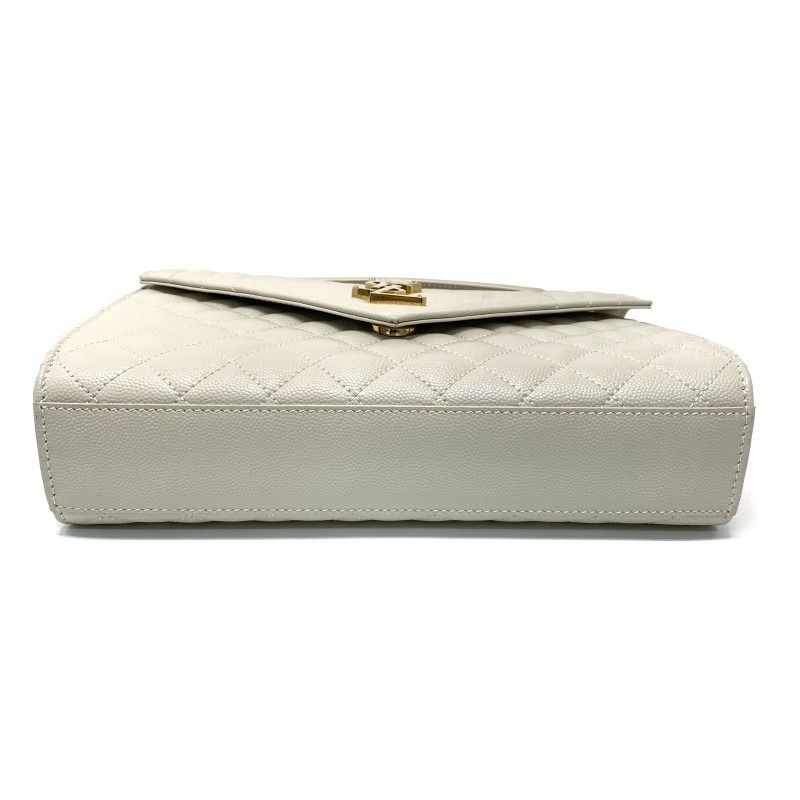 YSL Caviar Leather White and Gold Hardware Envelope Shoulder Bag ...