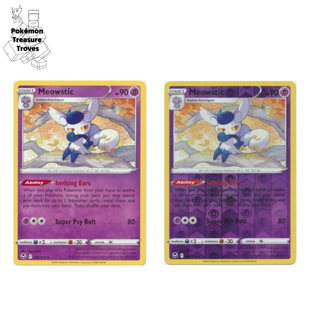[$0.80] Pokemon Silver Tempest Meowstic Normal & Reverse Holo Card Set ...