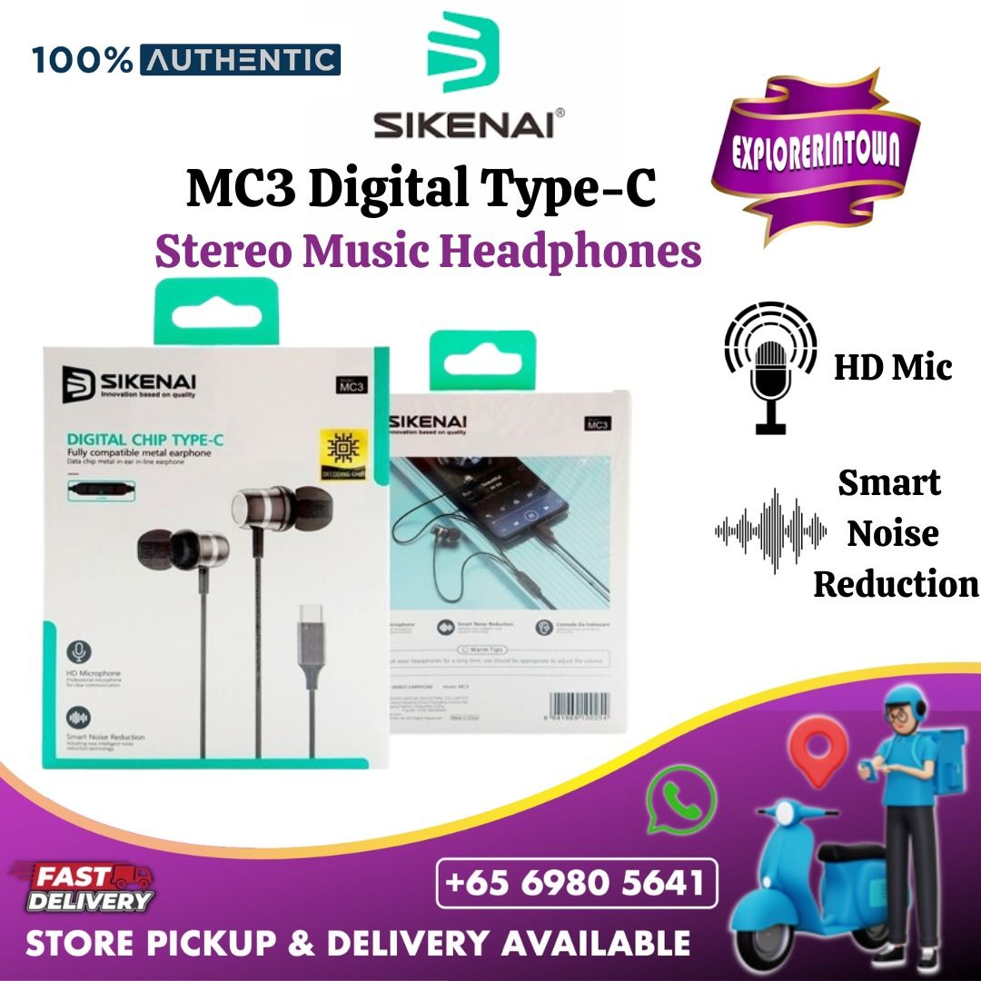| Sikenai Brand | MC3 Digital Type-C Stereo Music Headphones | HD Mic ...
