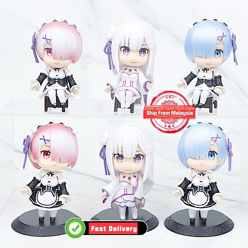 Anime Life in a different world from zero Emilia Rem Ram Action Figures ...
