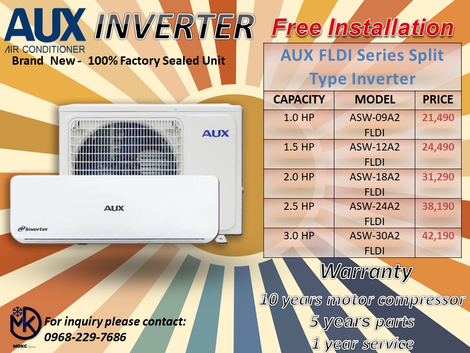 BRAND NEW AUX FLDI SPLIT TYPE AIRCON INVERTER 1.0 HP 1.5 HP 2.0 HP 2.5 ...