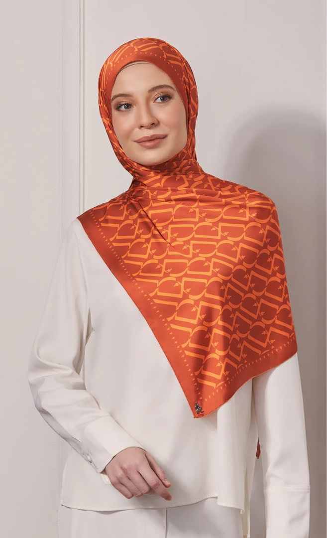 D Monogram dUCk Satin Silk Shawl in Sweet Potato, Women's Fashion ...