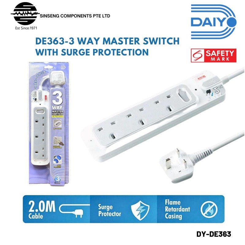 Daiyo DE 363 Master Switch 3 Way Extension Socket Multi Plug Adapter ...