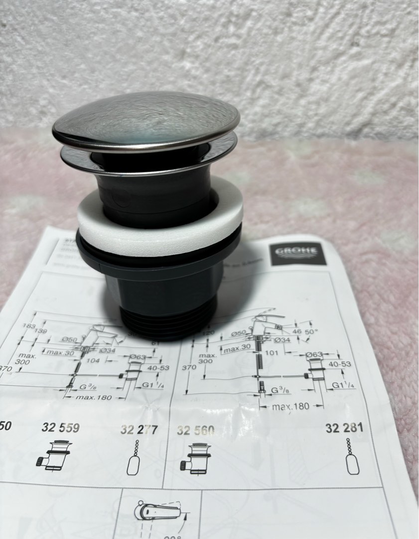 Grohe Bath Waste with Pressure Plug, Furniture & Home Living, Home ...