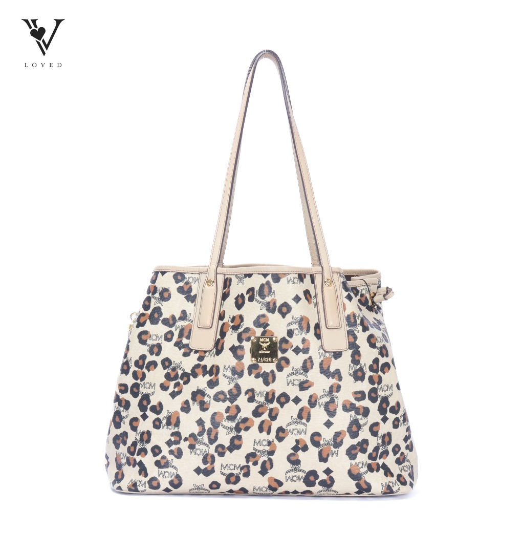 MCM Visetos Leopard Print Leather Tote Bag, Women's Fashion, Bags ...