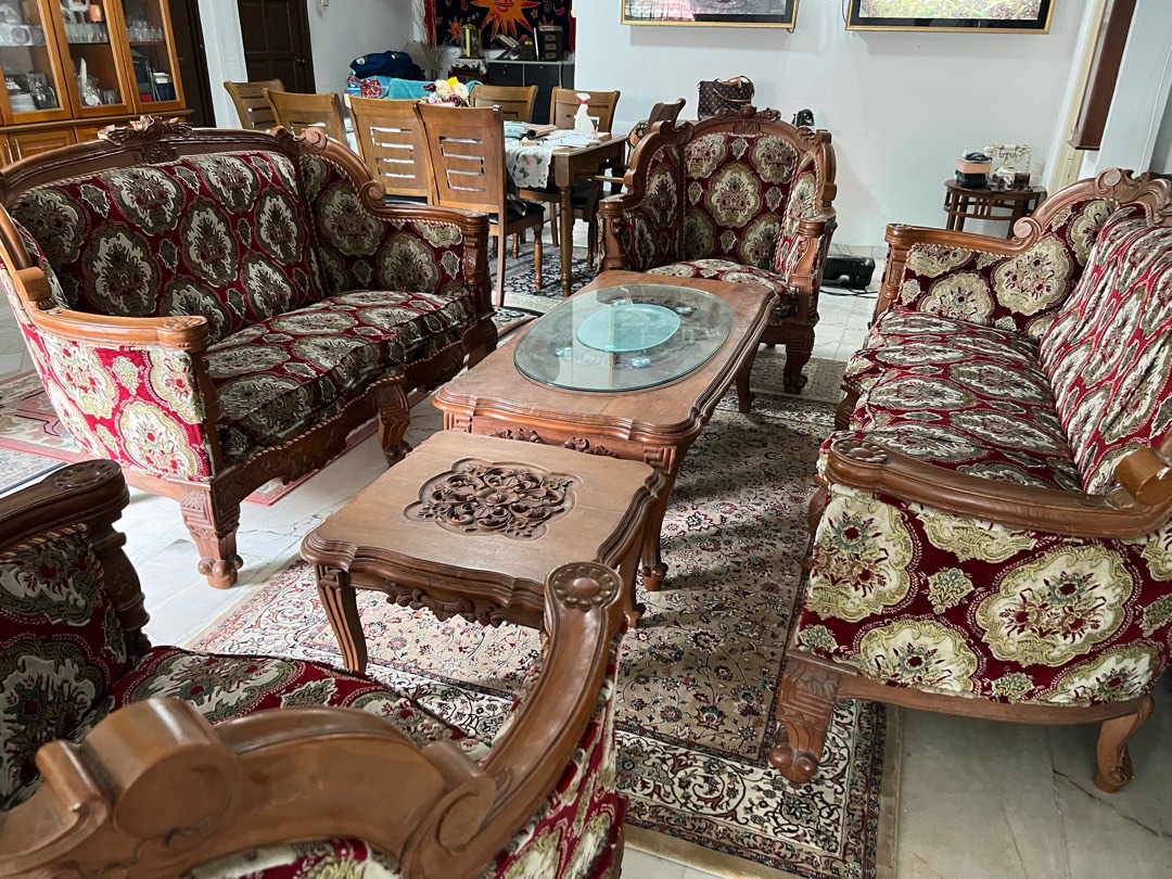 Set Sofa Kayu Jati, Furniture & Home Living, Furniture, Sofas on Carousell