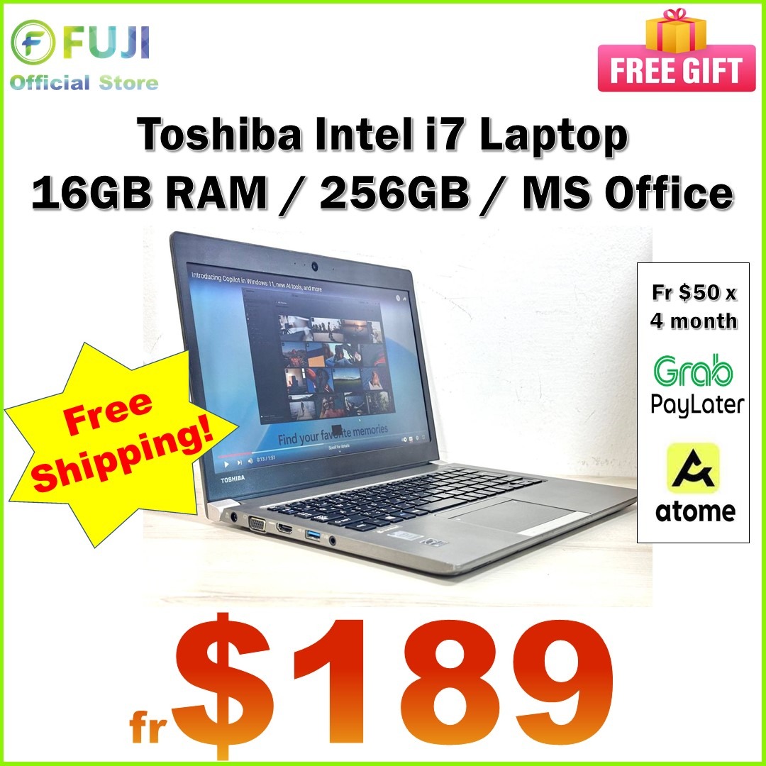Toshiba Intel i7 SSD Laptop - Up To 16GB RAM + 256GB - Free MS Office ...