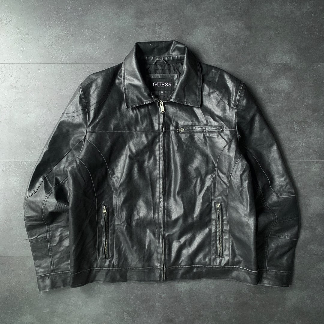 Vintage Guess PVC Leather Jacket, Men's Fashion, Coats, Jackets and ...