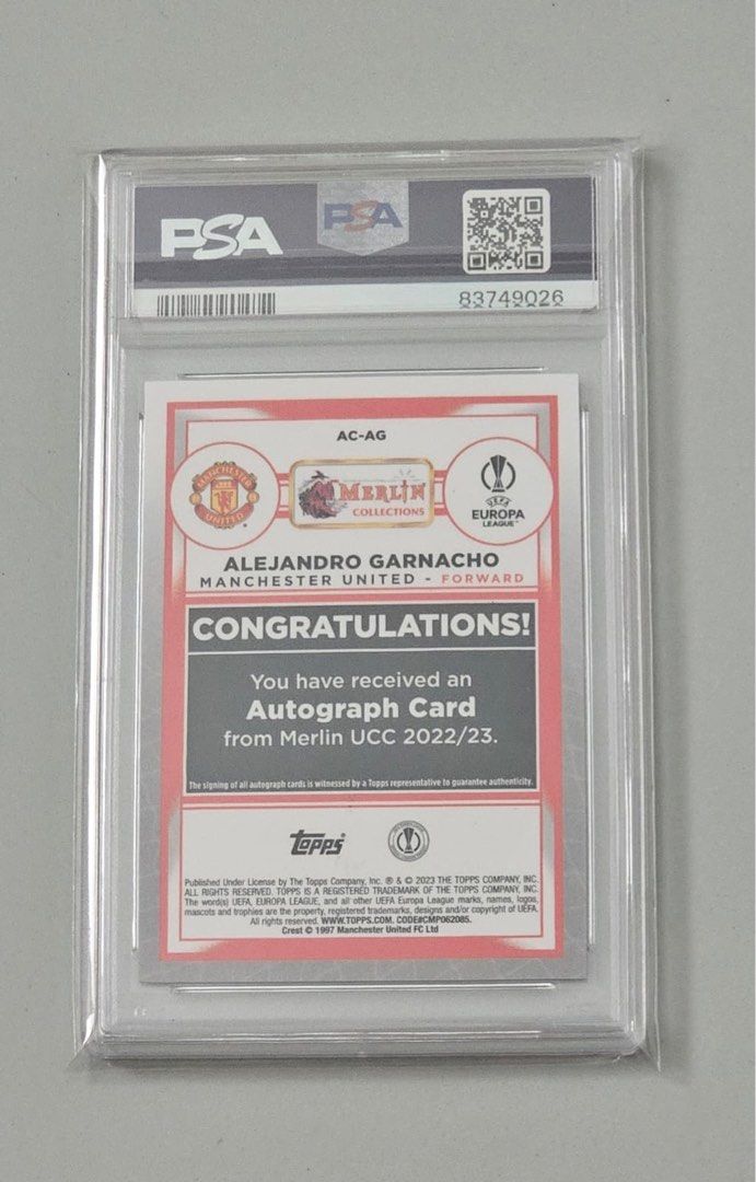 2022-23 Merlin Chrome UCC Alejandro Garnacho PSA 9 Autograph-Gold PSA ...