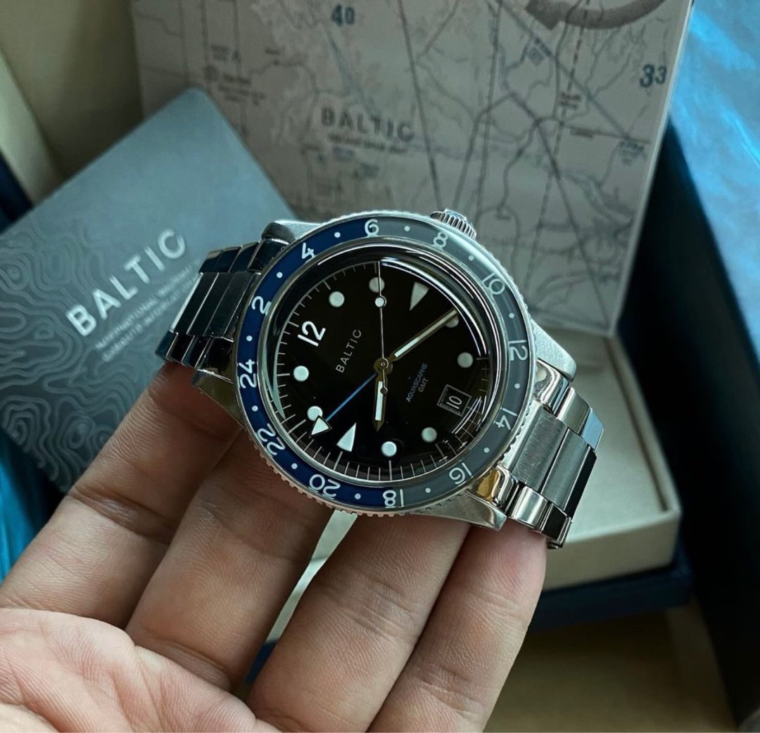 Baltic Aquascaphe GMT Automatic 39mm Fullset Like New, Fesyen Pria, Jam ...