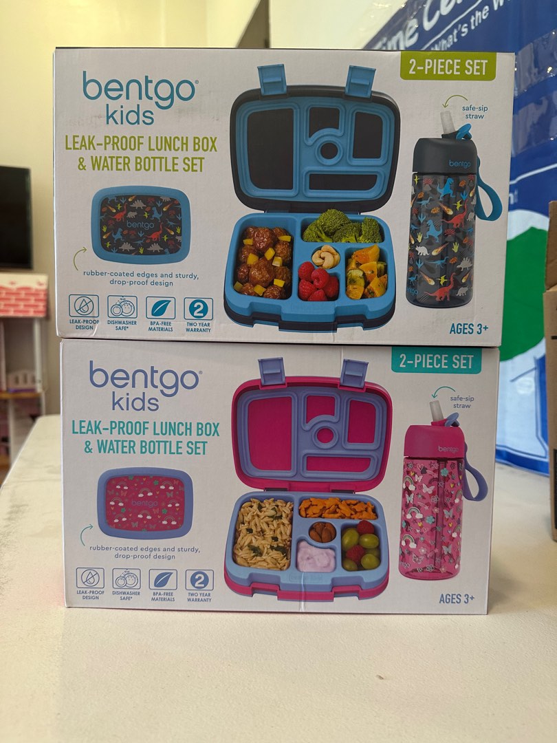 Bentgo Kids Leak-Proof Lunch Box & Water Bottle Set Dino & Butterfly ...