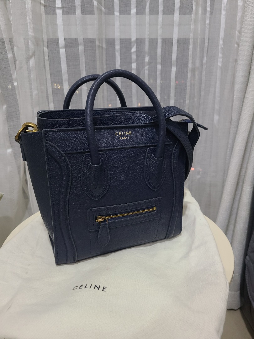 Celine Luggage Nano Size Drummed Leather Navy Blue, Luxury, Bags & Wallets on Carousell
