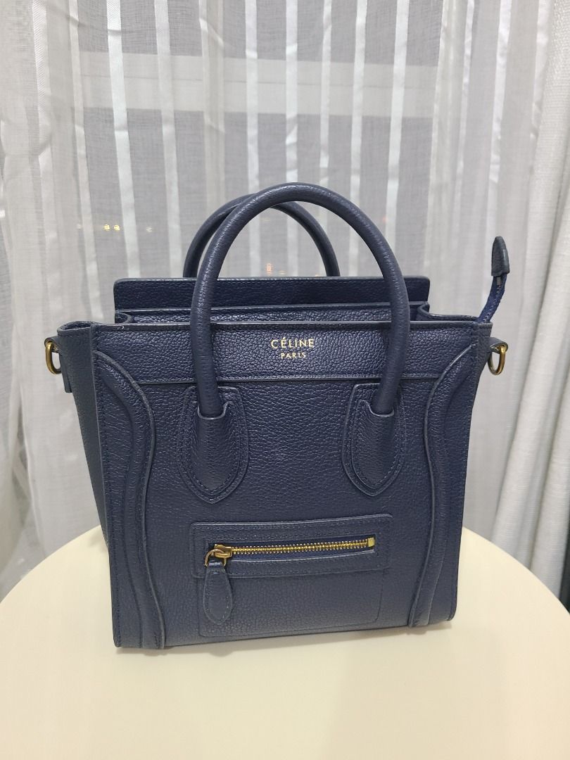 Celine Luggage Nano Size Drummed Leather Navy Blue, Luxury, Bags ...