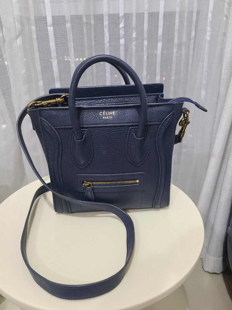 Celine Luggage Nano Size Drummed Leather Navy Blue, Luxury, Bags ...