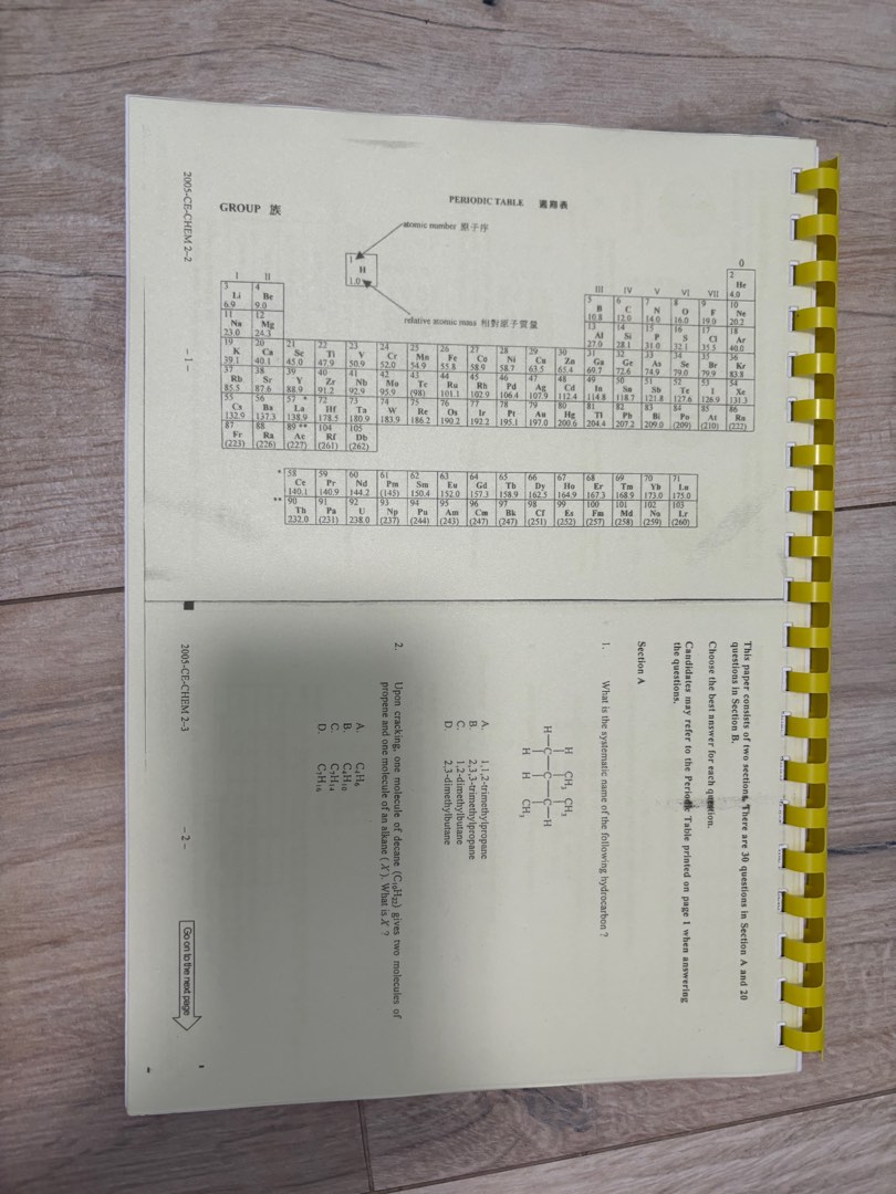 Chem CE past paper/ CE MC past paper/ CE 05-11年MC past paper, 興趣及遊戲, 書本 ...