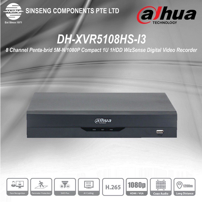 Dahua XVR5108HS-I3 8CH DVR | XVR [5M-N/1080P Compact 1U WizSense 8 ...