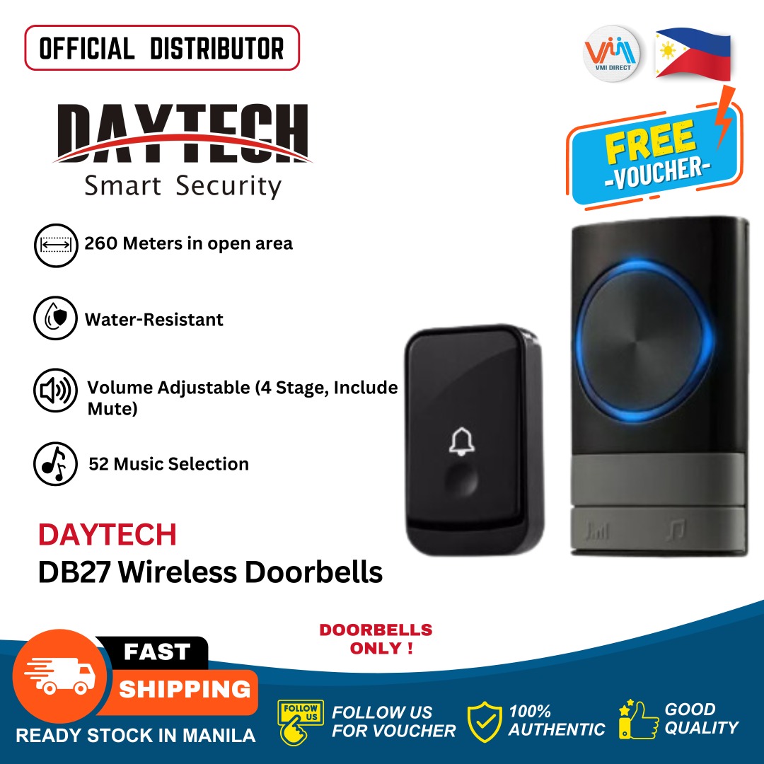 DAYTECH DB27 Smart Wireless Doorbell Plug and Play AC 110V-220V Water-Resistant 260m Long Range ...