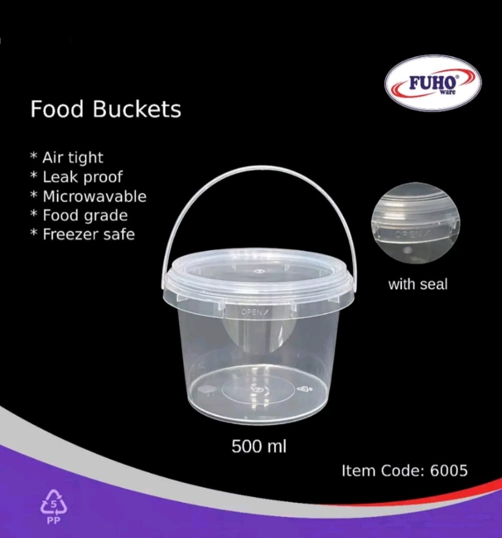 FUHO 1Pc Clear Plastic Food Bucket with Lid & Handle, #6005 (500ml ...