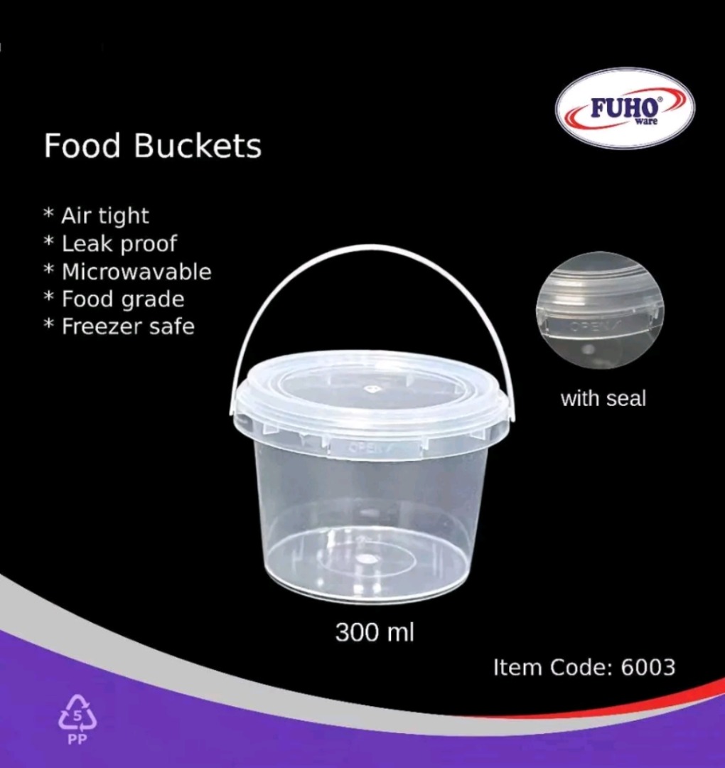 FUHO 1PC Clear Plastic Food Bucket with Lid & Handle, #6003 (300ml ...