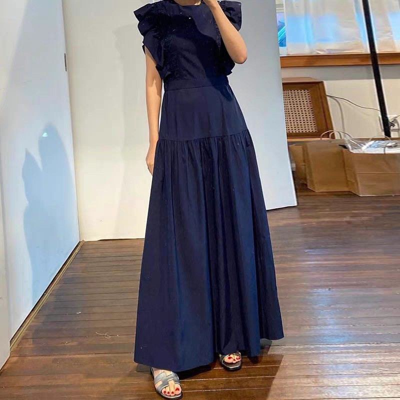 Summer Navy blue dress biru tua gaun maxi formal casual sleeveless ...