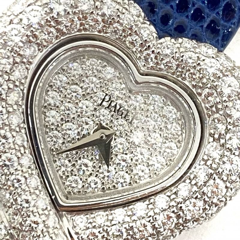 Piaget Heart Diamond 18k White Gold in Navy Blue Lizard Skin Quartz ...