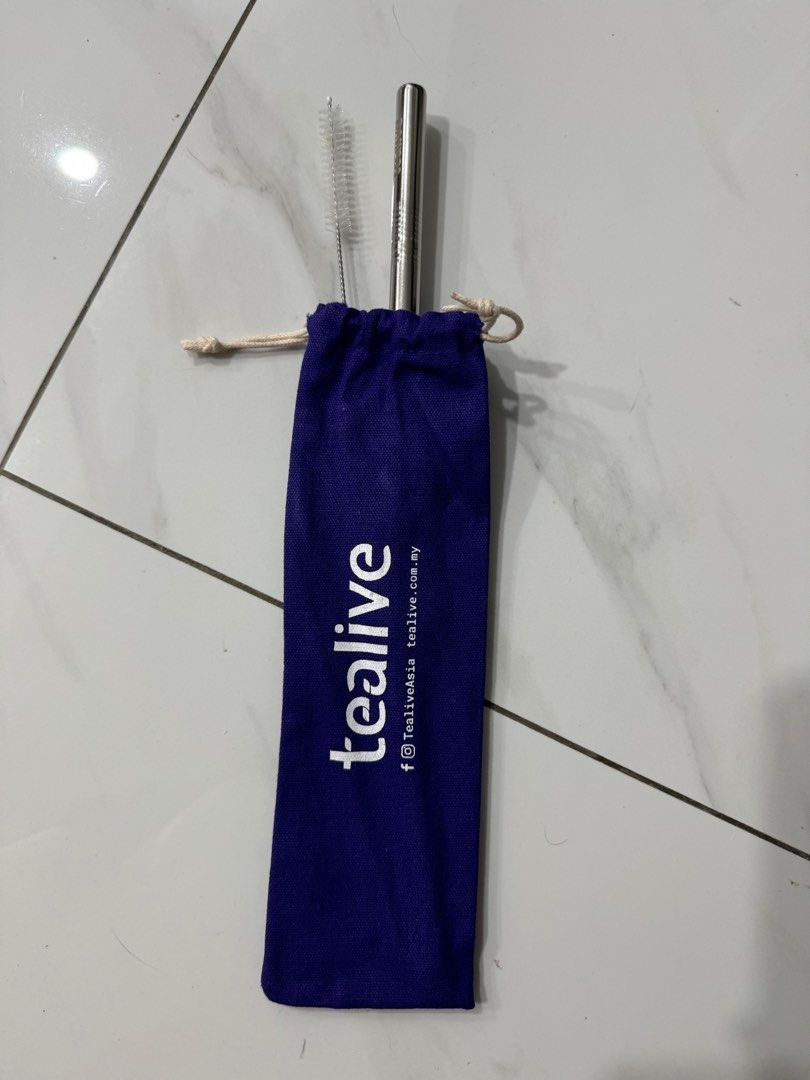 Tealive Boba Metal Straw + straw cleaner, Furniture & Home Living ...
