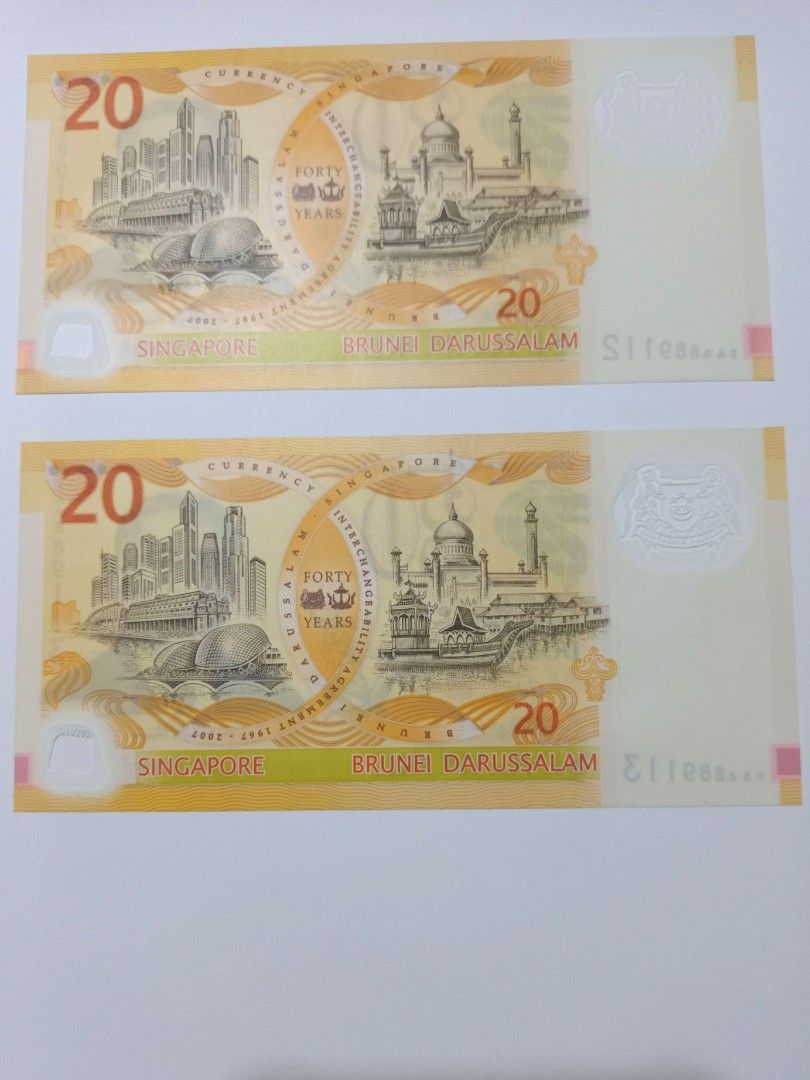 $38 each. $20 Singapore Brunei 2007 Commemorative dollar note 40 years ...