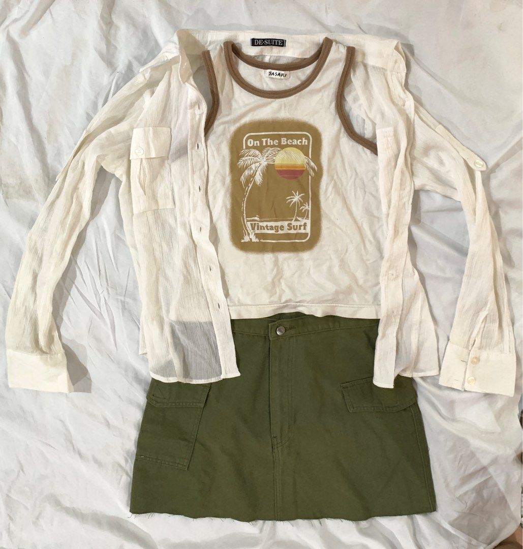 broken white see through button up shirt / crinkle wrinkled kemeja ...