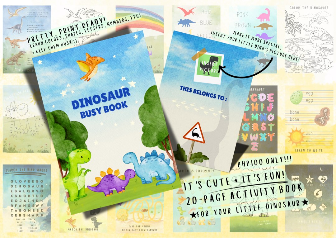 Dinosaur Activity Busy Book Digital Copy Print Ready, Hobbies & Toys ...