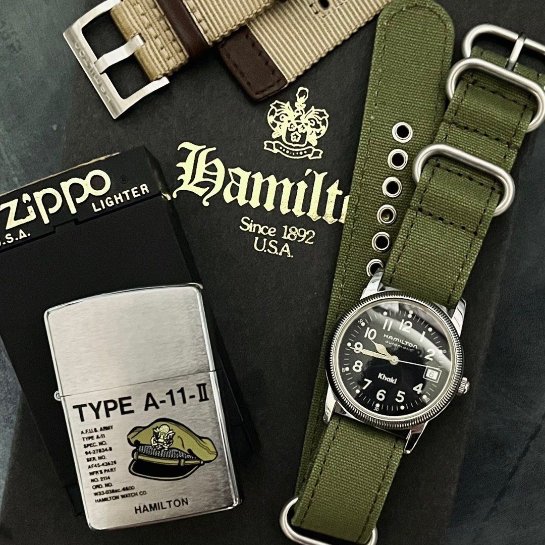 極稀有Hamilton 聯名zippo二戰軍錶 type a11美國陸軍航空隊專屬, 名牌精品, 精品手錶在旋轉拍賣