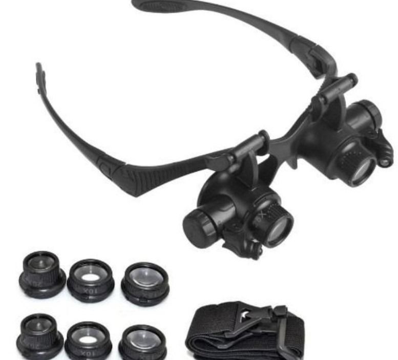 Magnifier LED Glasses Loupe with 4 pairs of Lens (10X 15X 20X 25X) for ...