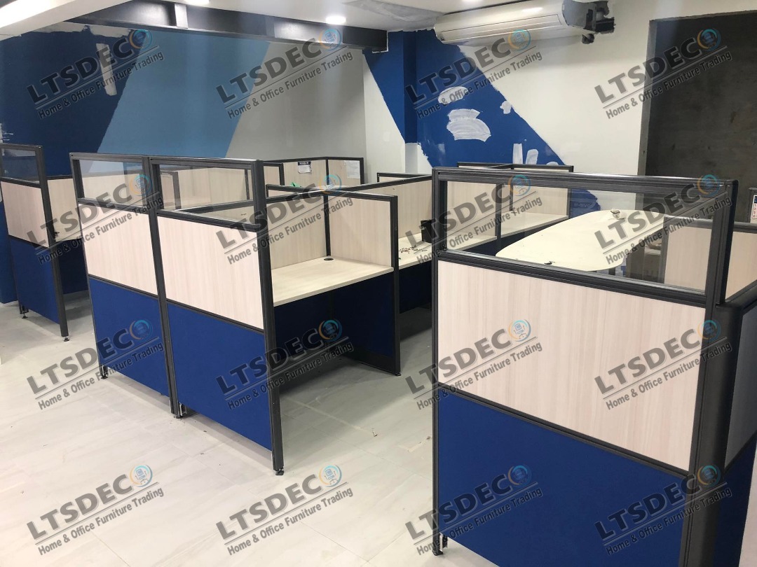 modular office partition table desk with glass, Furniture & Home Living ...