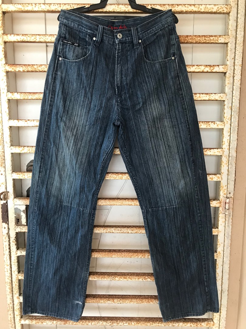 OPEN DISH Baggy Jeans Blue Black Pinstripe Hip Hop Rappers Denim Waist ...