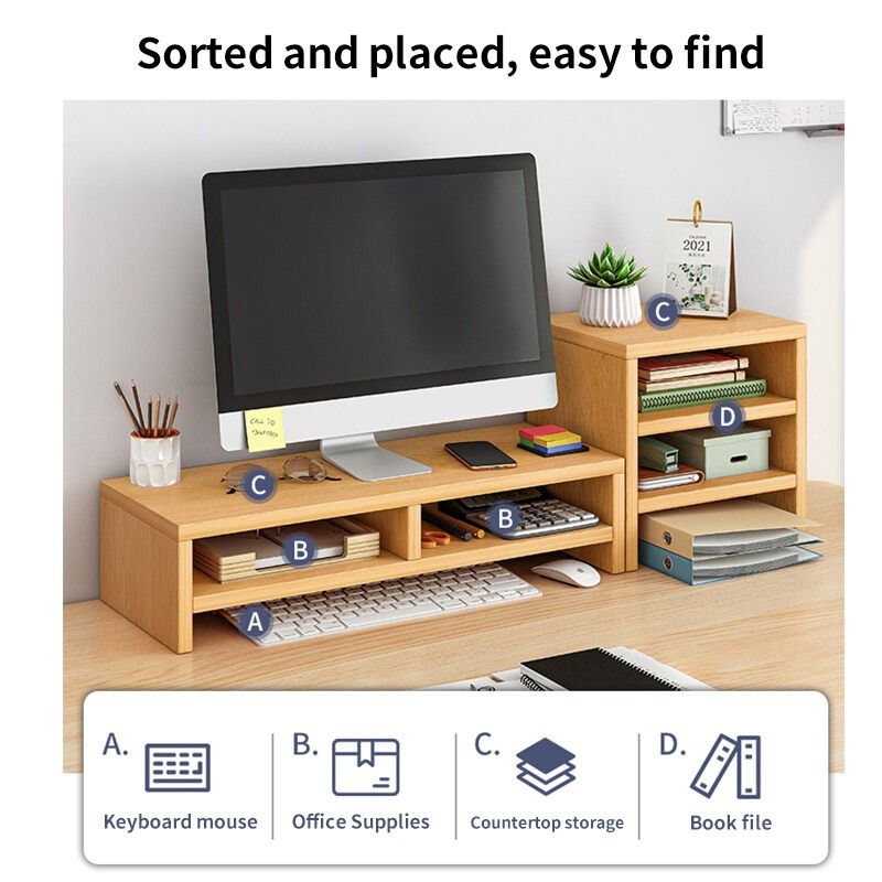 PM Computer Monitor Stand Wood Desktop Thickened Screen Increased shelf ...