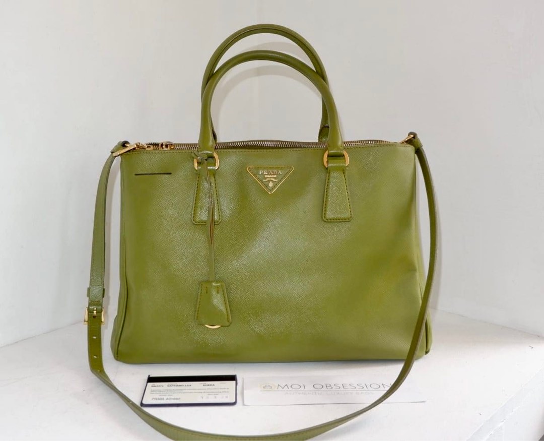 Prada Light Green Saffiano Leather Mini Double Zip Tote, Luxury, Bags ...