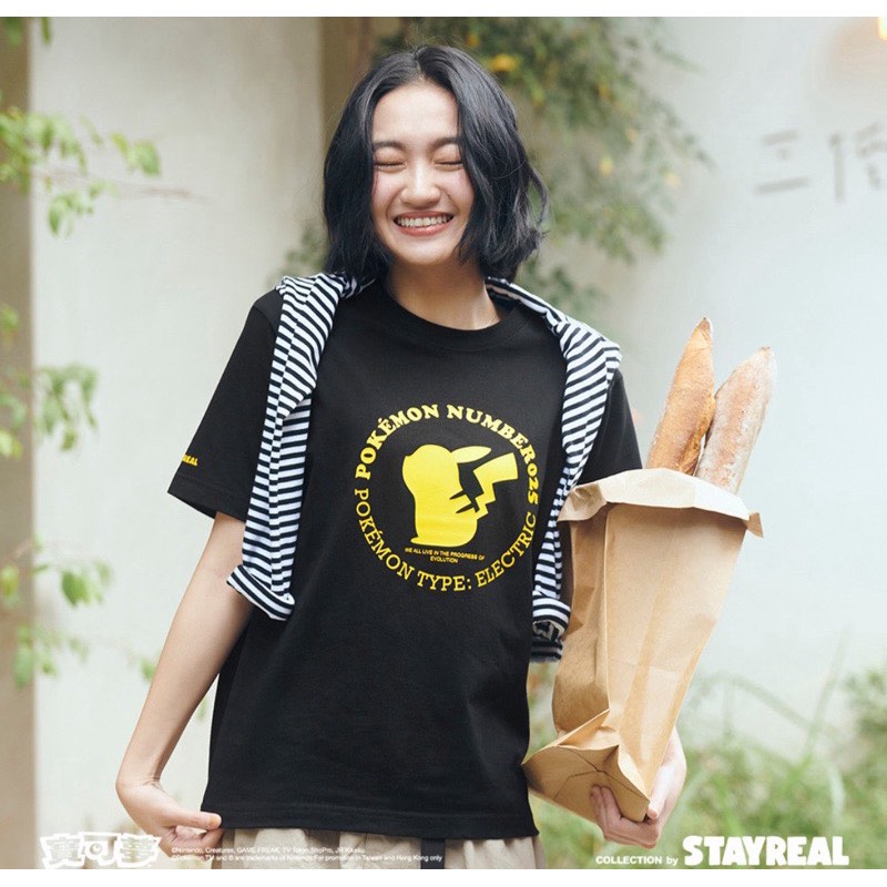 STAYREAL｜寶可夢 酷黑潮流T-皮卡丘款 - 黑(M), 他的時尚, 上衣與西裝, T恤、Polo衫在旋轉拍賣