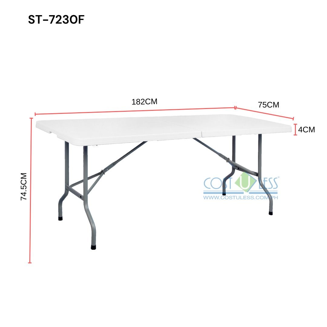 Sumo ST-7230F Fold-in-Half Top Rectangular Folding Plastic Table ...