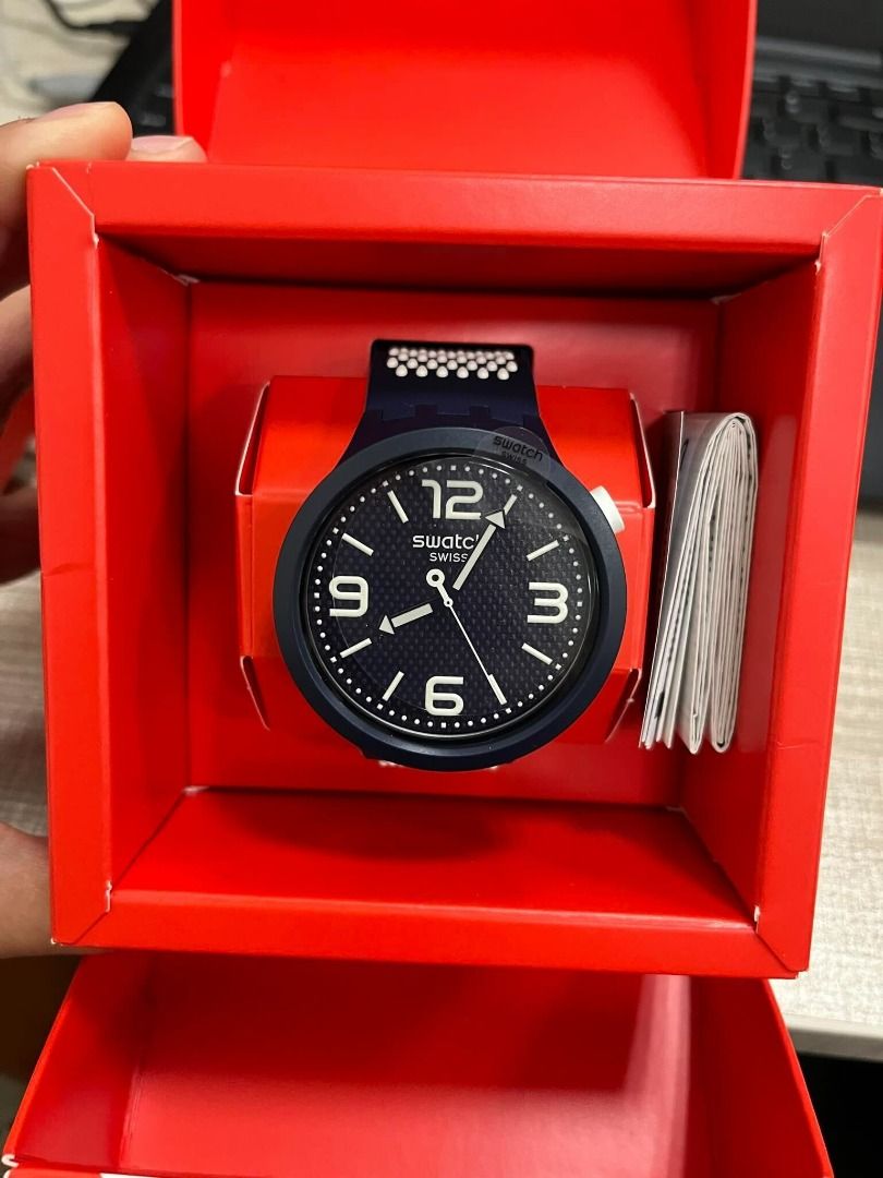 Swatch Big Bold BBCREAM SO27N101 Blue and Cream with 3D Print on Dial ...
