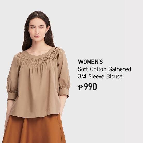 UNIQLO soft cotton gathered top, Women's Fashion, Tops, Blouses on ...