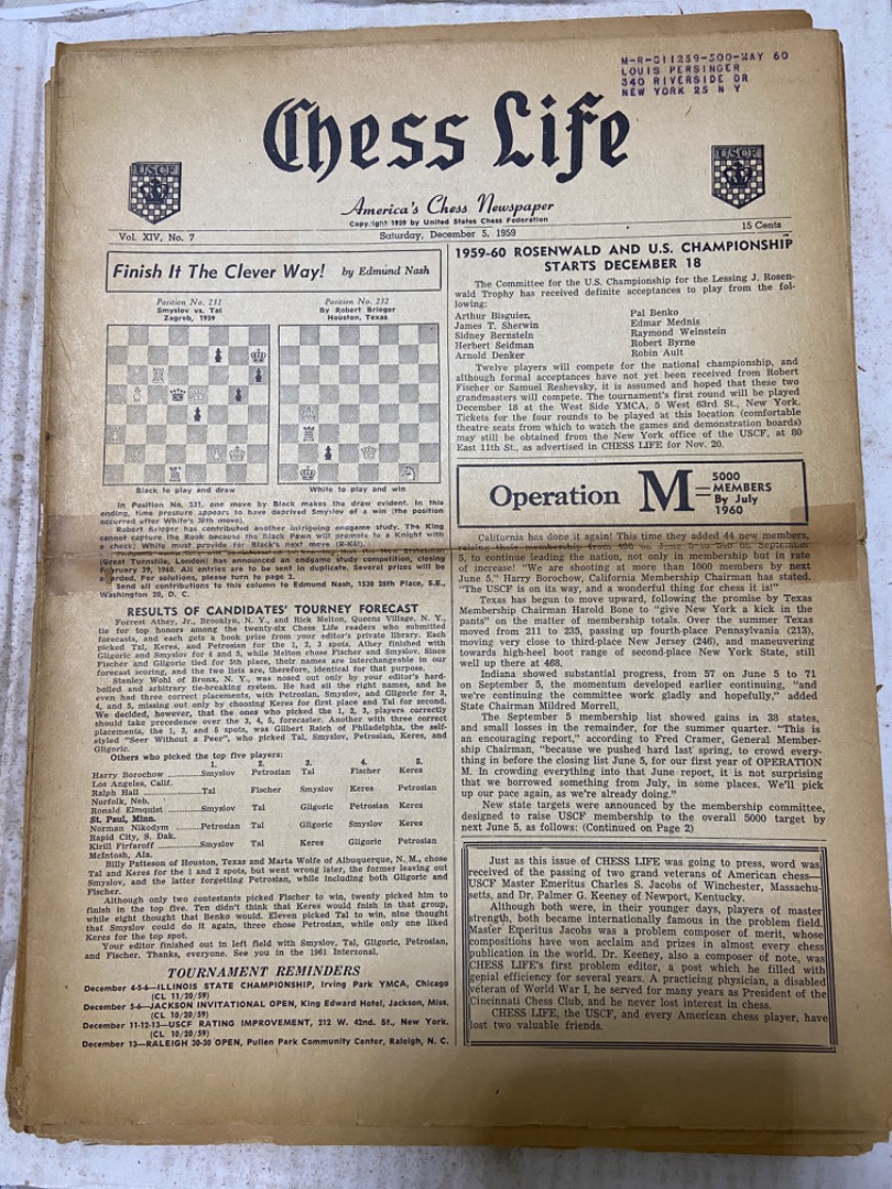 Vintage Chess Life Newspaper (1959), Hobbies & Toys, Memorabilia ...