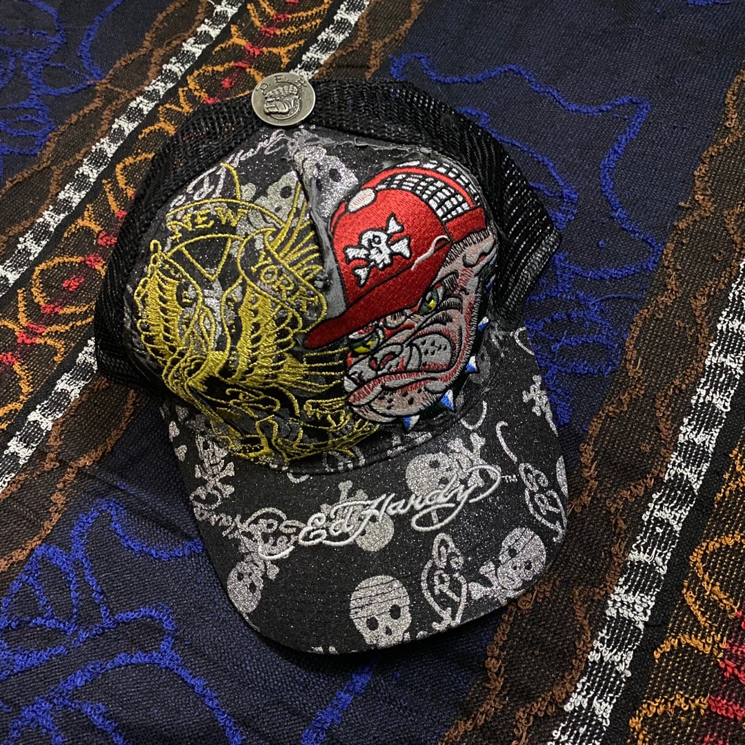 Vintage Ed Hardy Hat Y2K Emo Grunge Opium Baggy Jeans, Men's Fashion ...