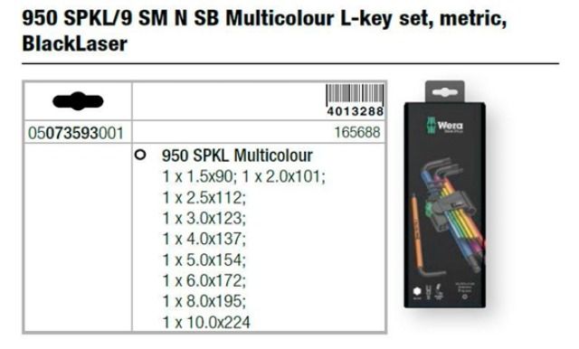 Wera Allen Keys Set 9 piece L Shape Metric Hex Key Set, 1.5 → 10mm ...