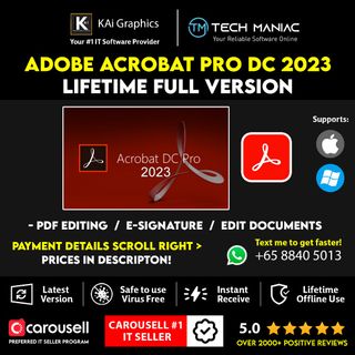 ⭐ Adobe Acrobat Pro DC PDF Editor E-Sign One Time Payment compatible ...