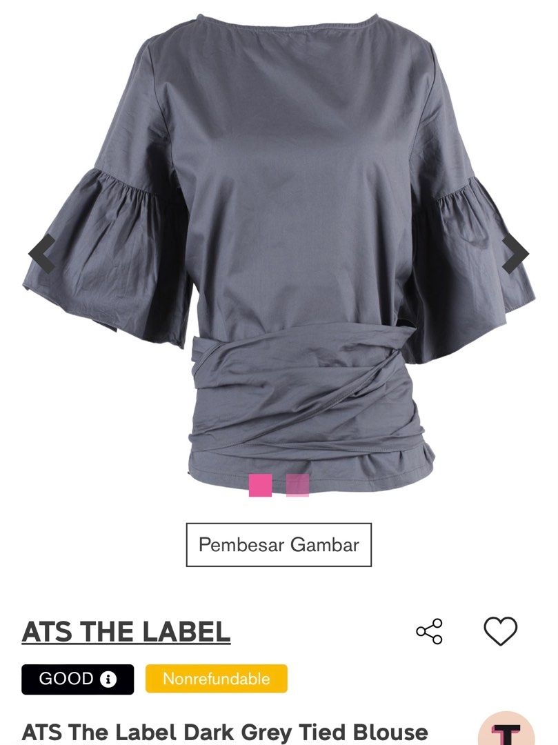 ATS The Label Dark Grey Tied Blouse ld 94 p 56 , Fesyen Wanita, Pakaian ...