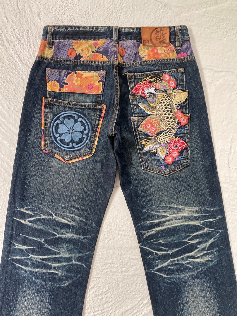 Authentic Nippon Blue Multi Pocket Koi Embroidered Slim cut for Men’s ...