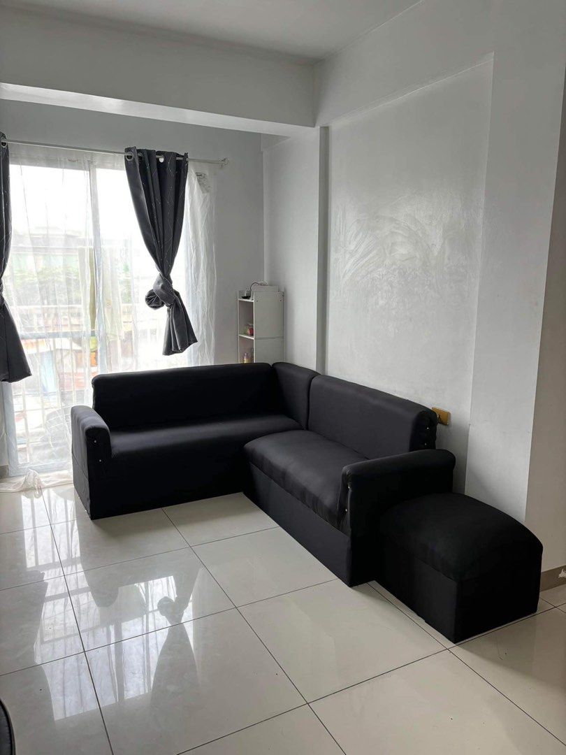 Black L Shape Sofa, Furniture & Home Living, Furniture, Sofas on Carousell