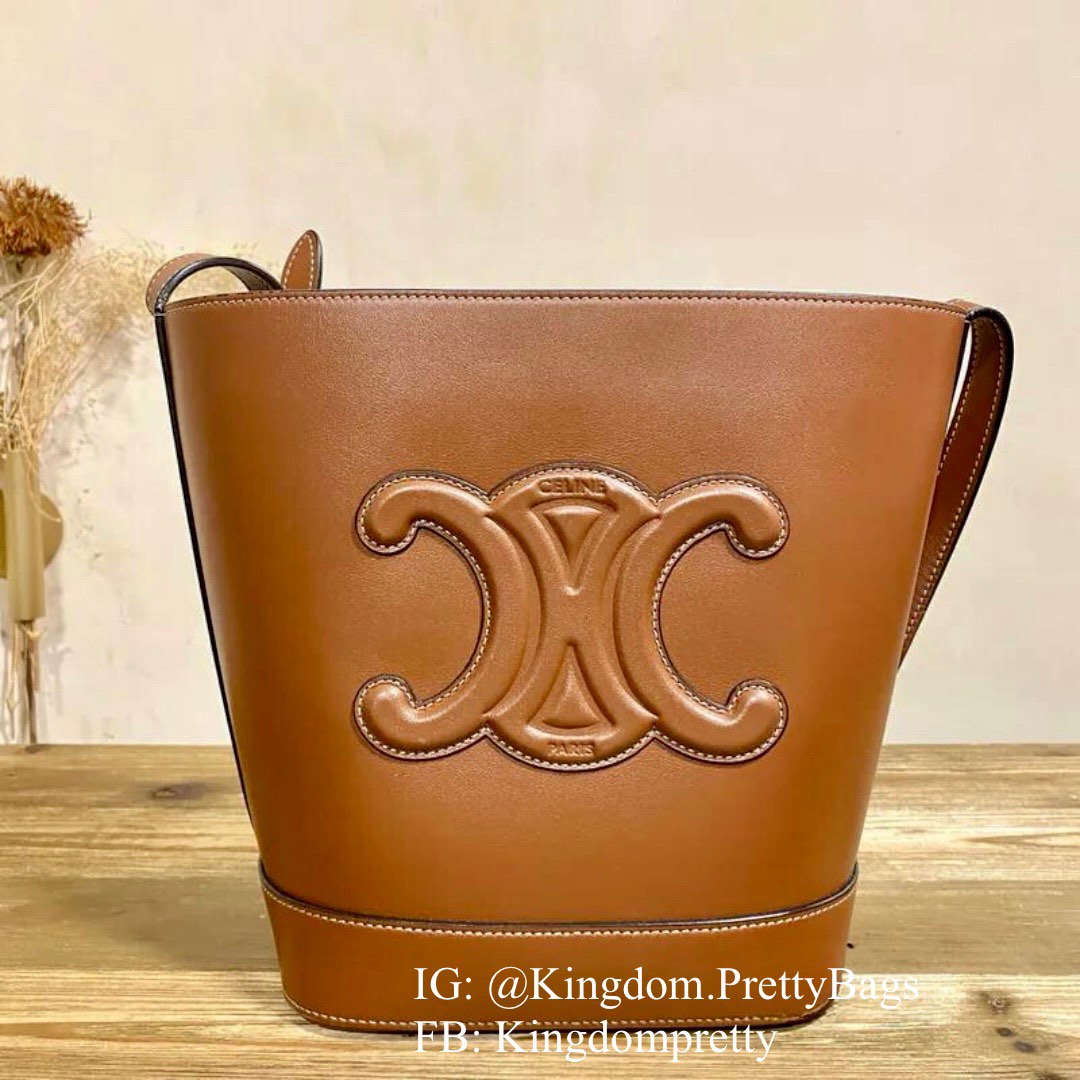 Celine Triomphe Leather Bucket Bag in Tan Pre-order, Luxury, Bags ...